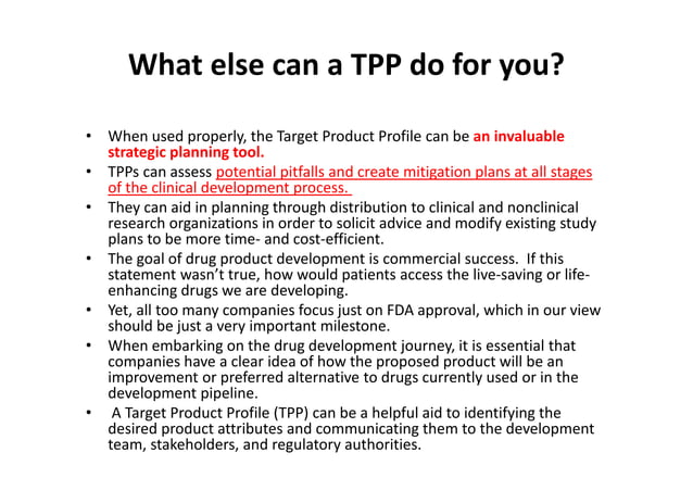 Road to commercial success –the target product profile basics part 1 ...