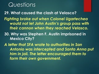 Road to the Texas Revolution Test Review Answer Key | PPT