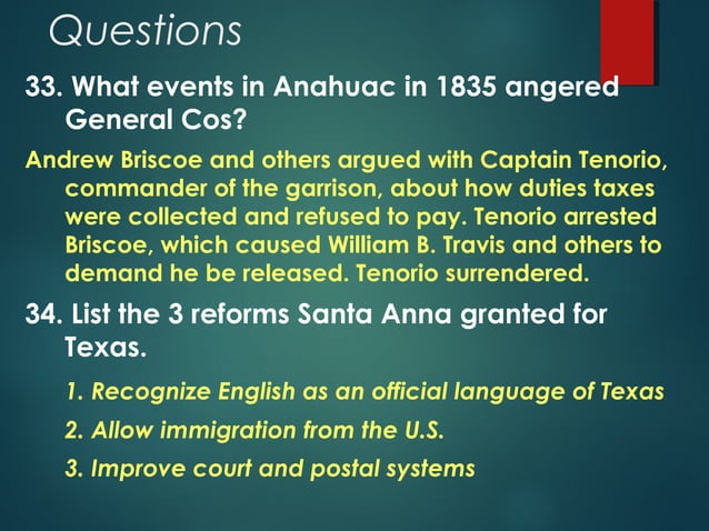 Road to the Texas Revolution Test Review Answer Key | PPT | North ...