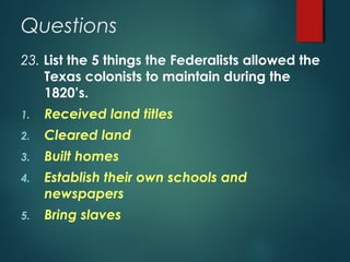 Road to the Texas Revolution Test Review Answer Key | PPT | North ...