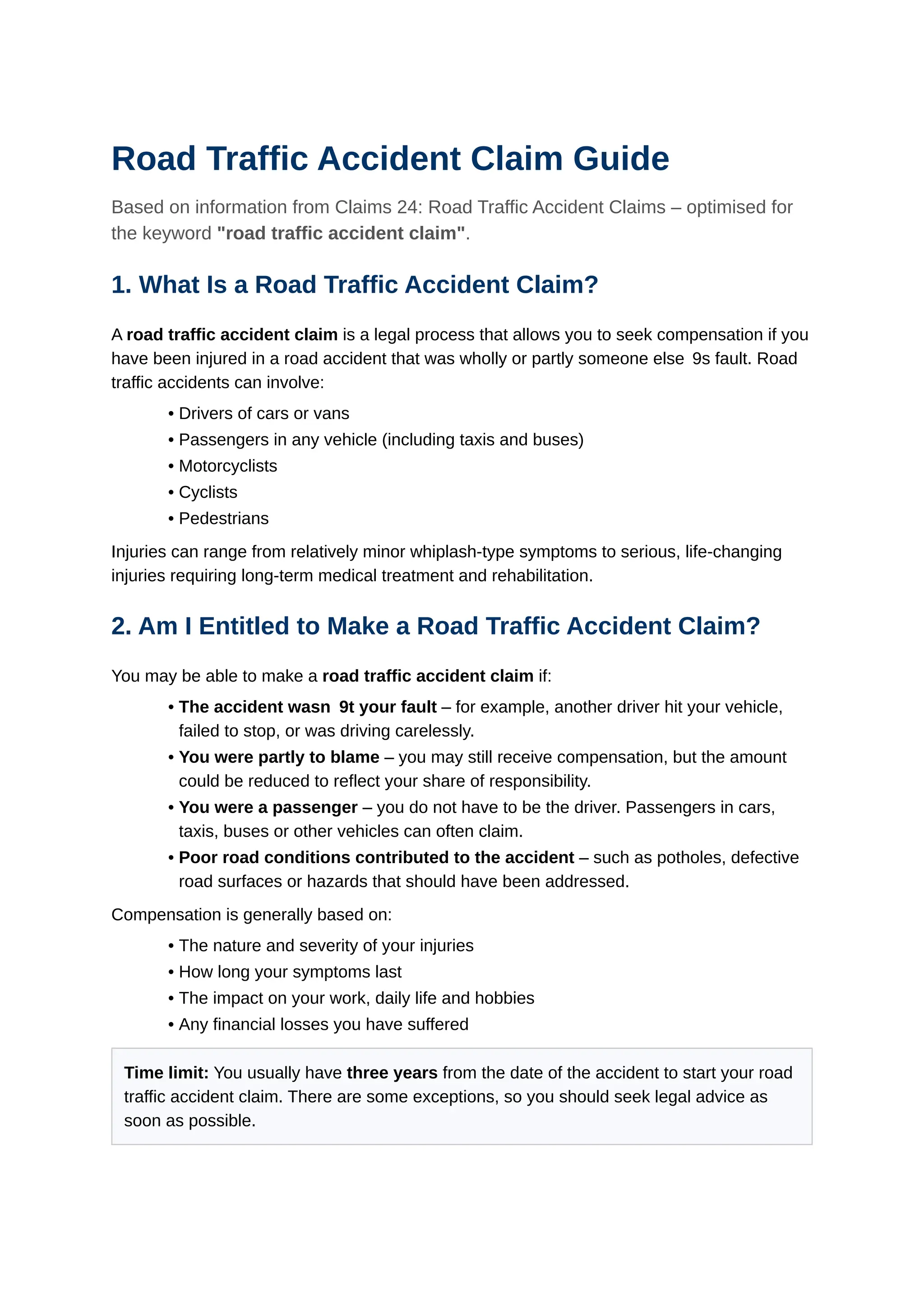 Road Traffic Accident Claim Guide claim24 | PDF