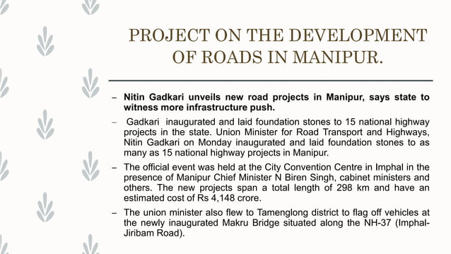 Road transportation of manipur | PPTX | Asia Travel | Travel Locations