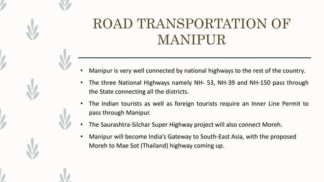 Road transportation of manipur | PPTX | Asia Travel | Travel Locations