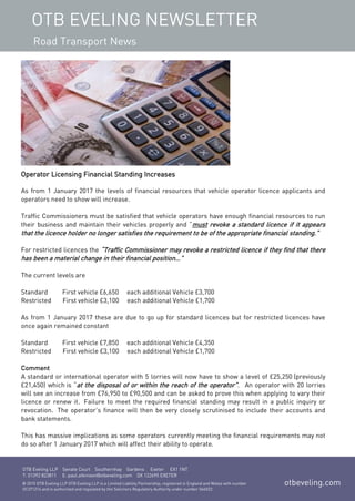 Road Transport News - Operator Licensing Financial Standing 2017 | PDF
