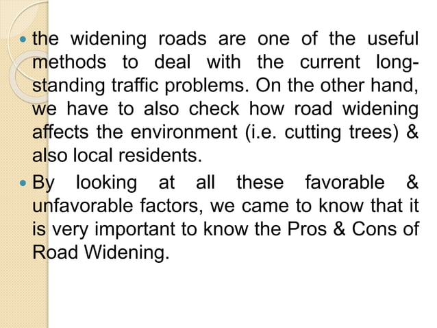 Road widening ppt | PPTX | Environment | Science