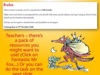 Roald Dahl writing workshop exploring his writing style | PPTX