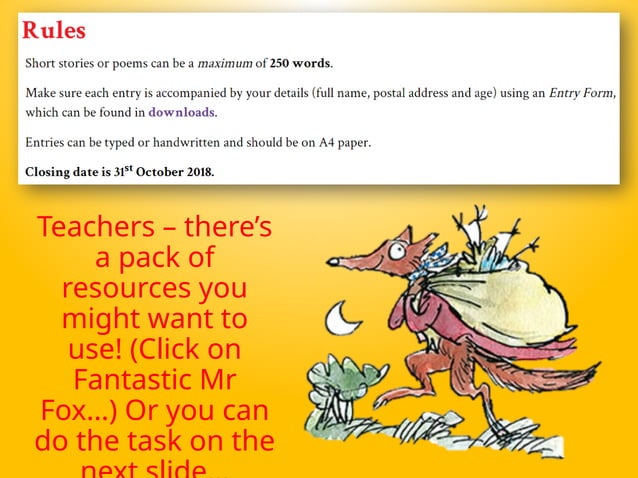 Roald Dahl writing workshop exploring his writing style | PPT