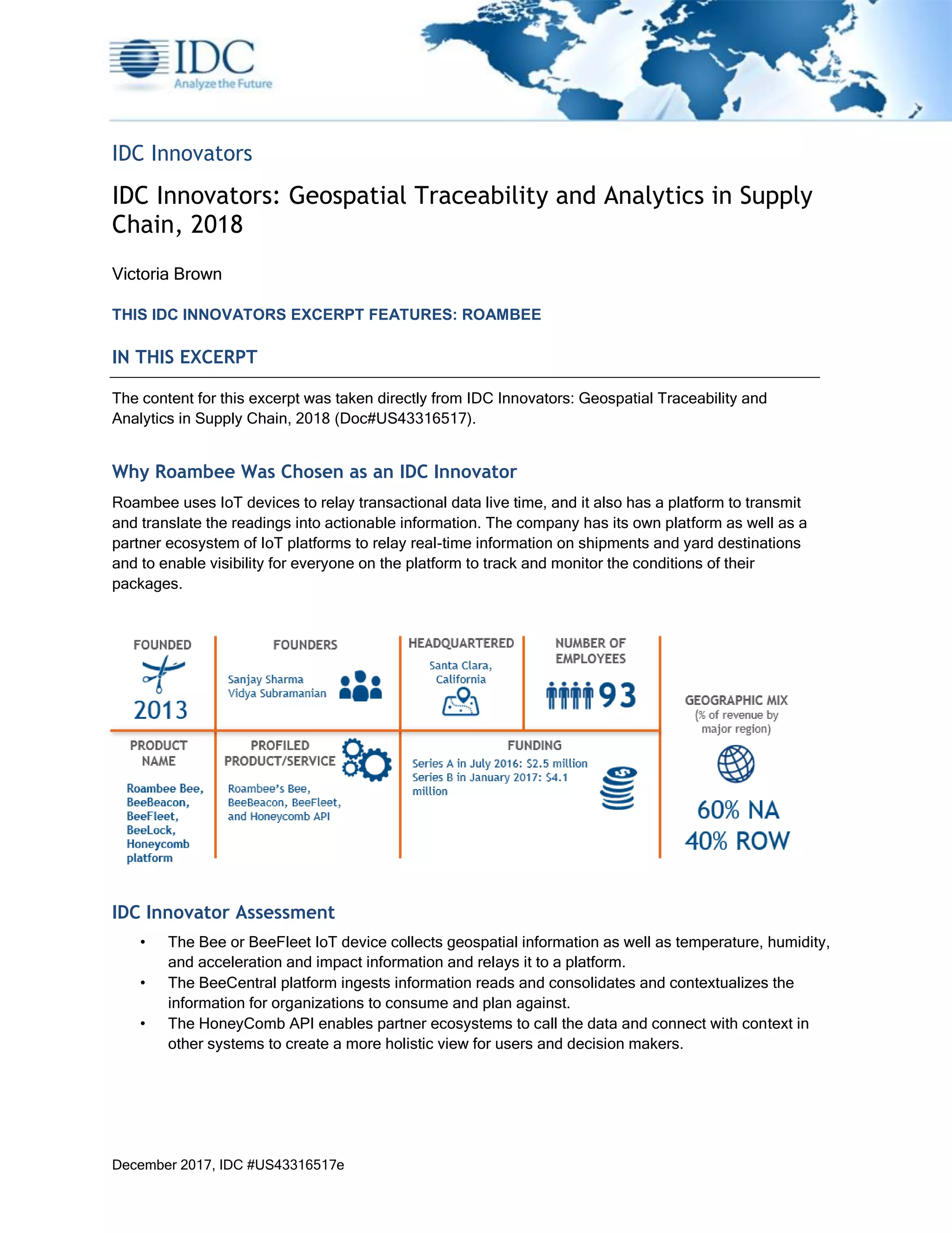 Roambee chosen as an idc innovator | PDF