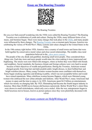 Roaring Twenties Essay | PDF