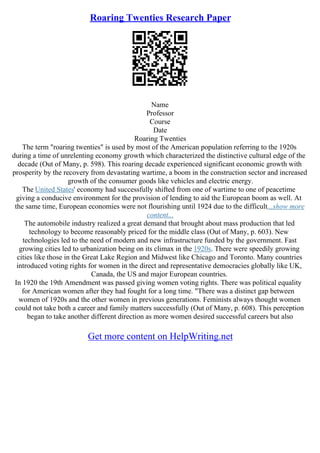 Roaring Twenties Essay | PDF