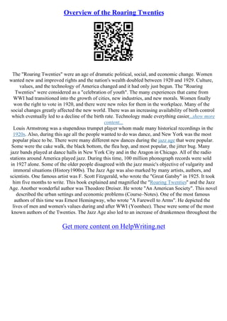 Roaring Twenties Essay | PDF | Jazz | Music