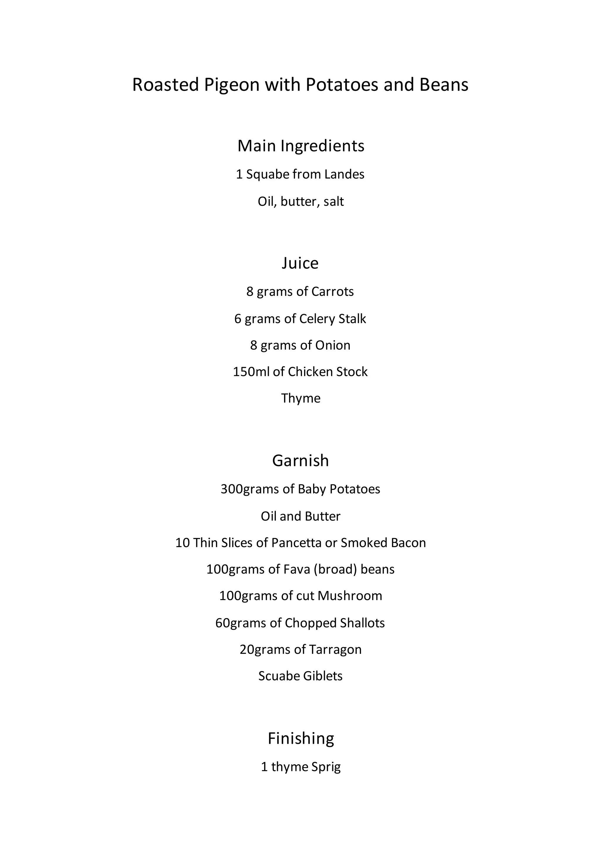 Roasted pigeon with potatoes and beans | DOCX | Cooking | Food & Drink