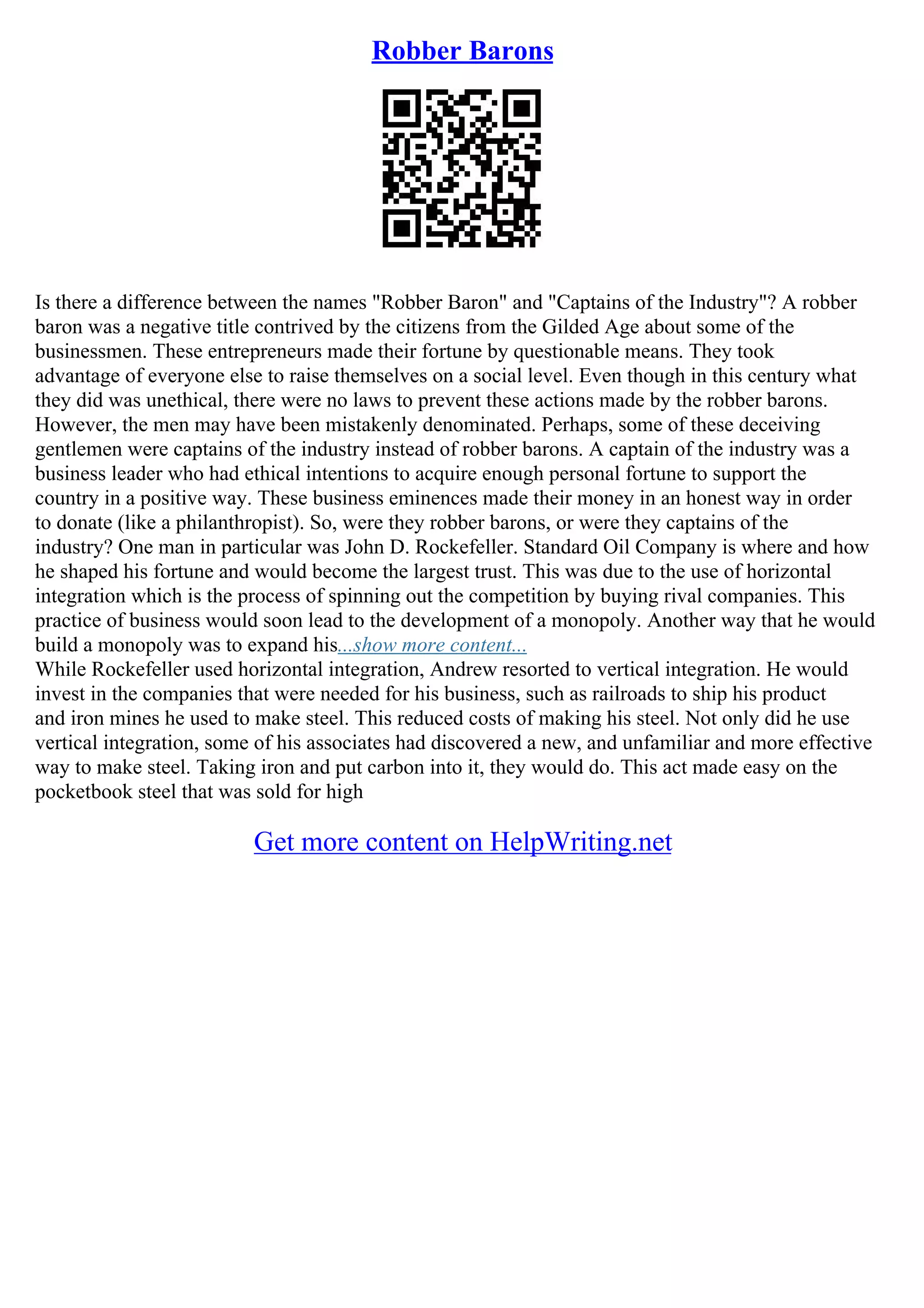 Robber Barons Essay | PDF | Business | Business and Finance