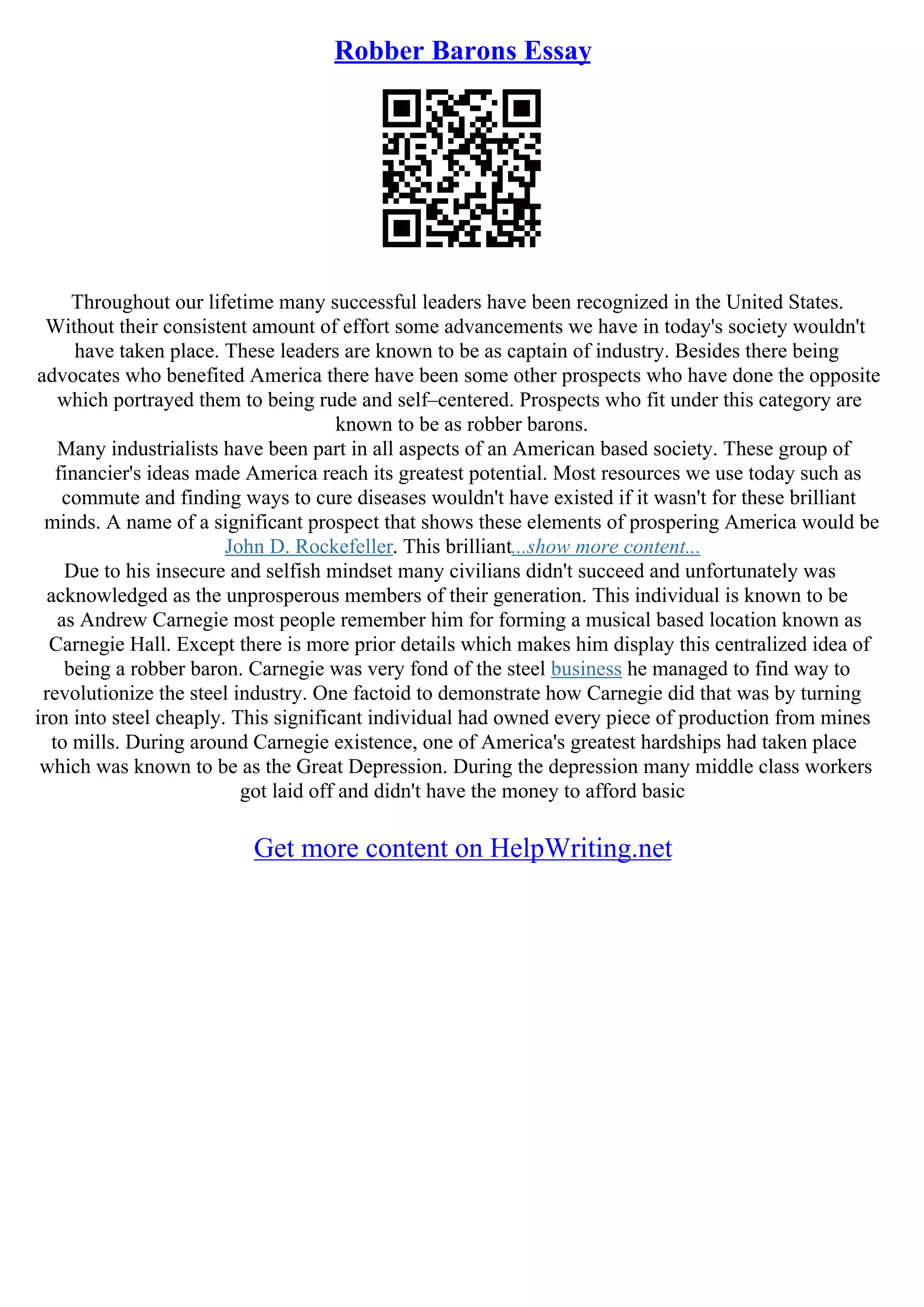 Robber Barons Essay | PDF | Business | Business and Finance