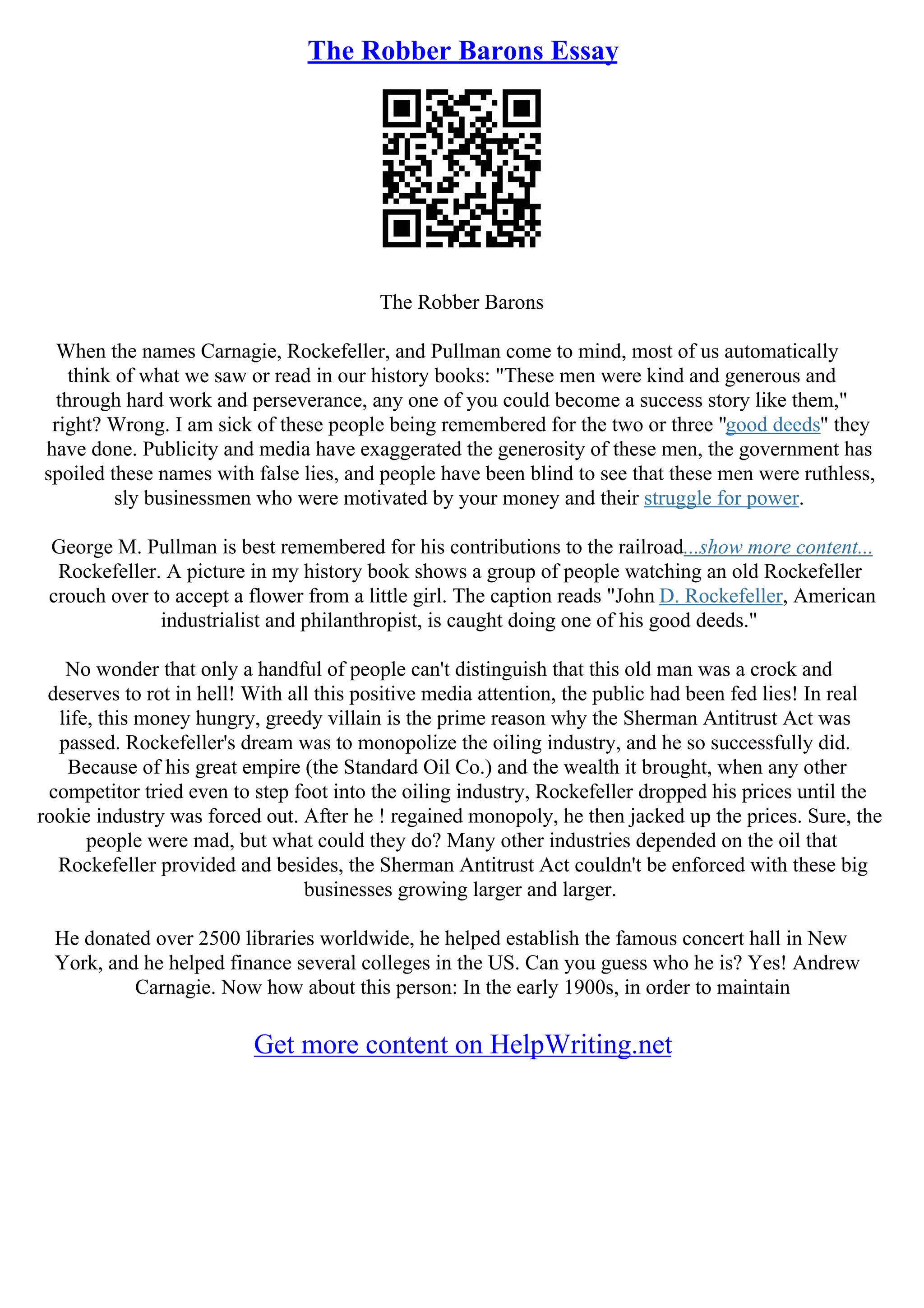 Robber Barons Essay | PDF