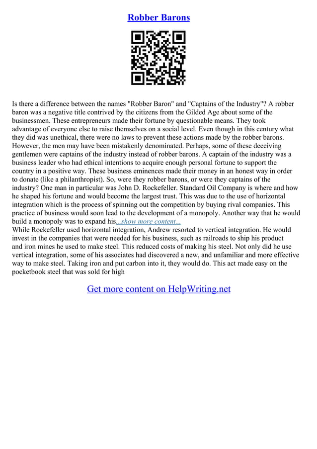 Robber Barons Essay | PDF | Business | Business and Finance
