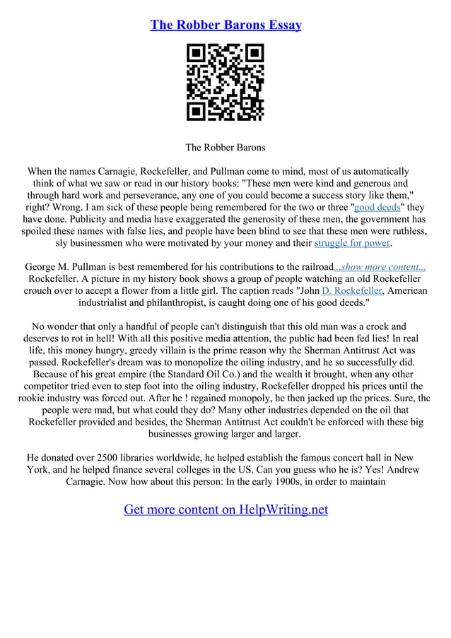 Robber Barons Essay | PDF | Business | Business and Finance