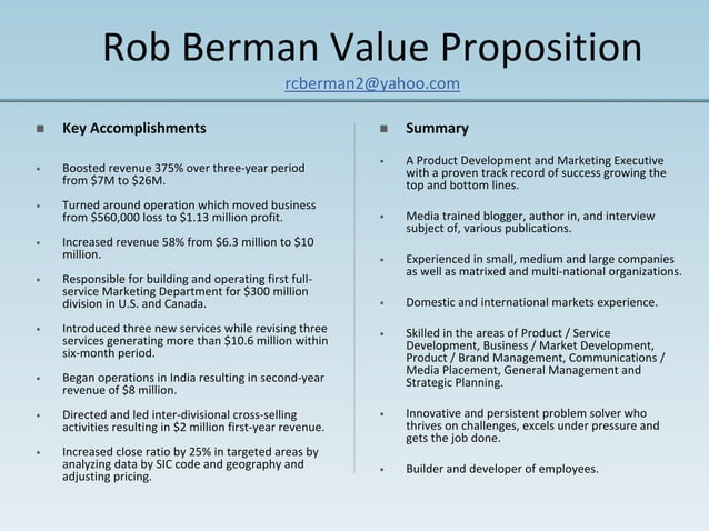 Rob Berman Value Proposition -Blog | PDF