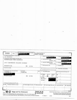 Redacted W-2s from Steve Robbins being Employed by the Woodsville District | PDF