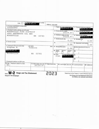 Redacted W-2s from Steve Robbins being Employed by the Woodsville District | PDF
