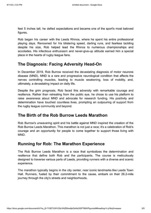 Rob Burrow Leeds Marathon: A Tribute to Courage and Resilience | PDF