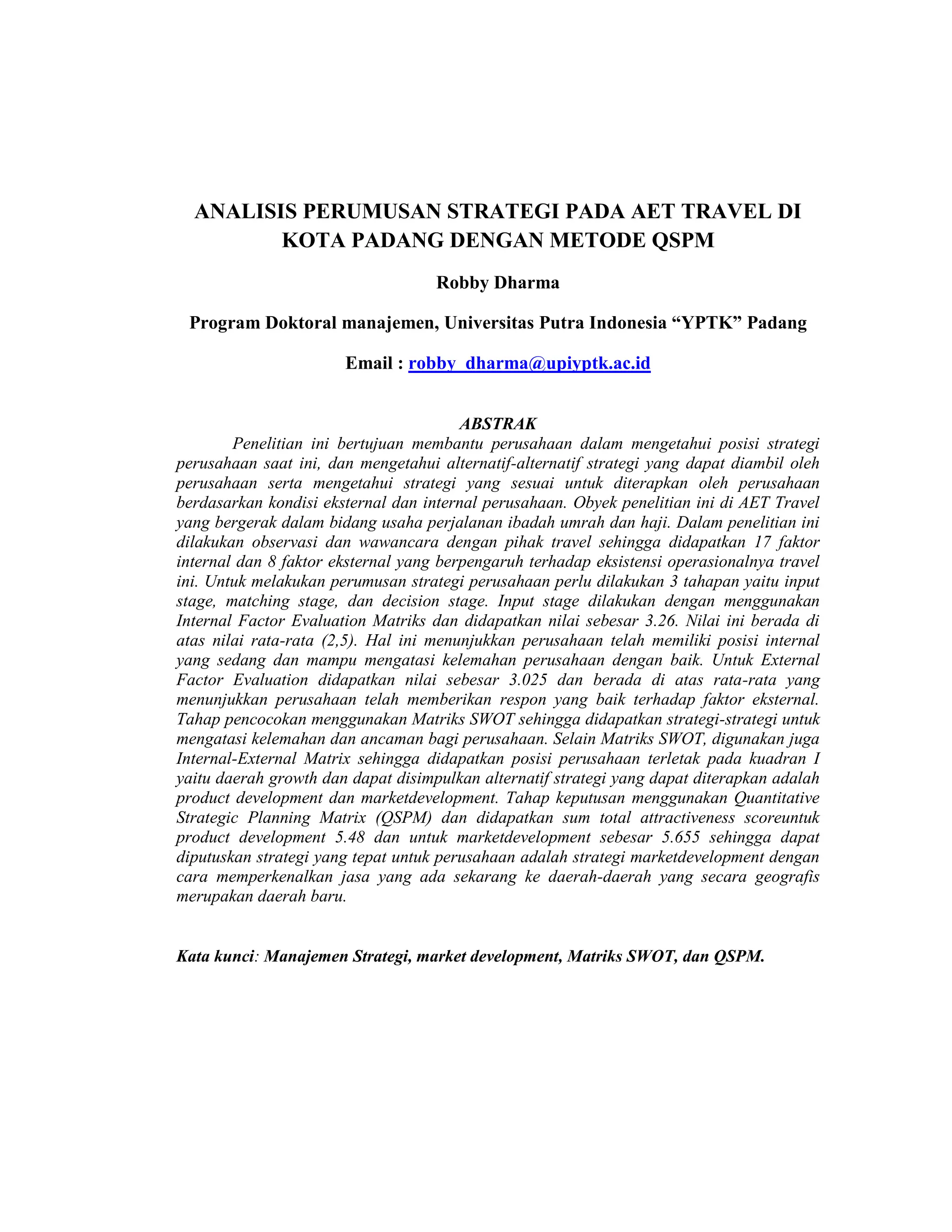 Robby dharma, hapzi ali, tugas artikel manajemen strategik, universitas putra indonesia yptk ...