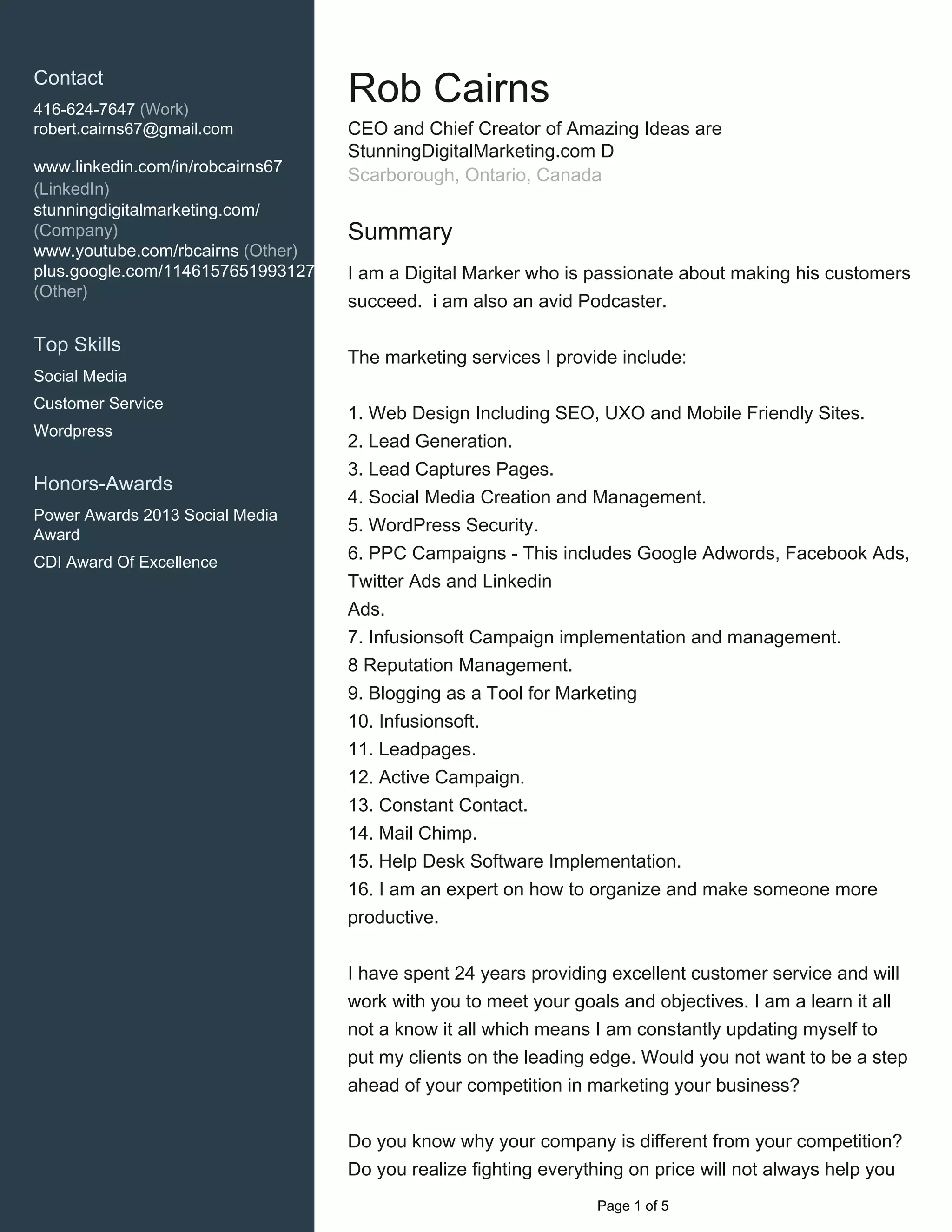 Rob Cairns CV and Profile | PDF