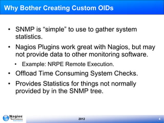 Nagios Conference 2012 - Robert Bolton - Custom SNMP OID Creation | PPT