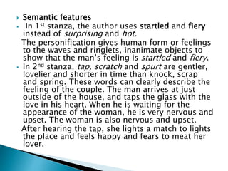 Stylistic analysis of Robert browning's poem "Meeting at night" | PPTX