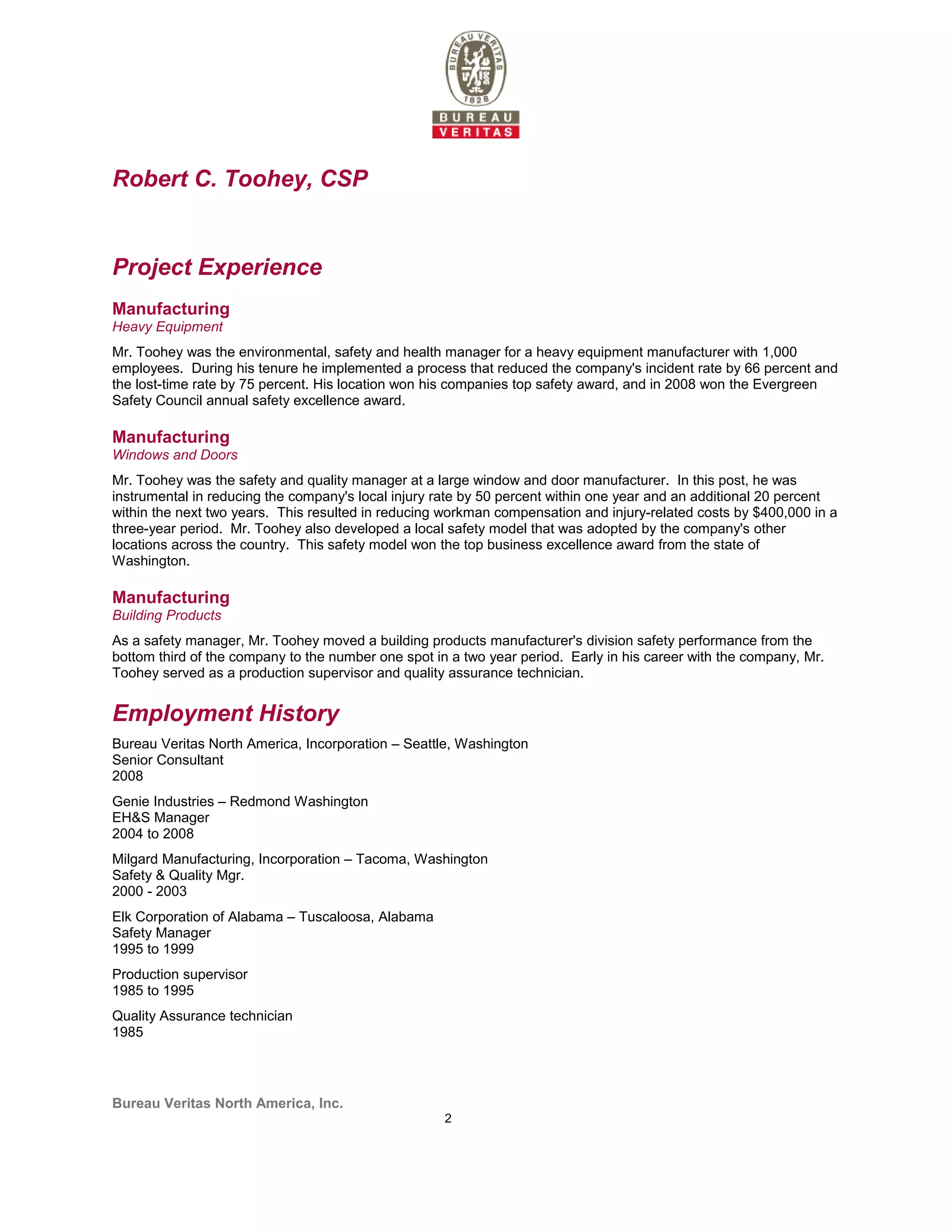 Robert C.Toohey, CSP | PDF