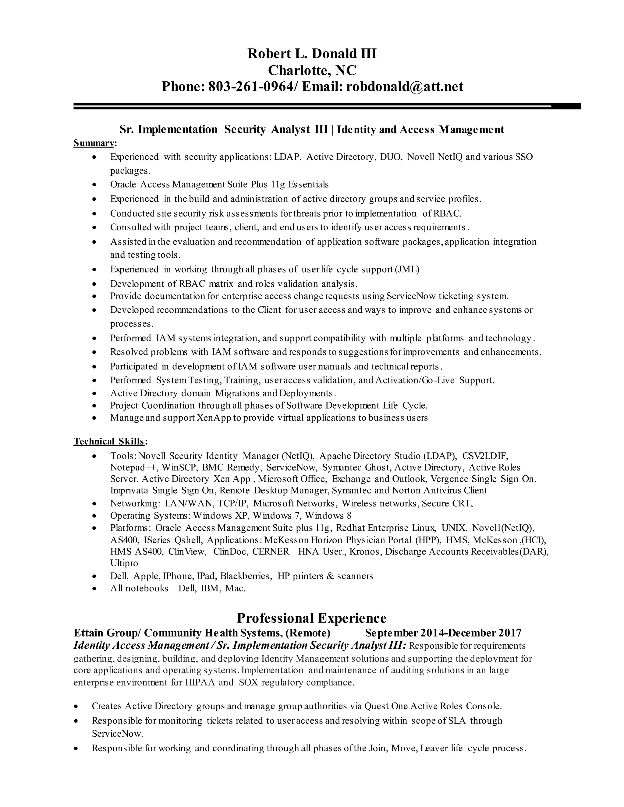 Robert donald resume iam 1 | PDF