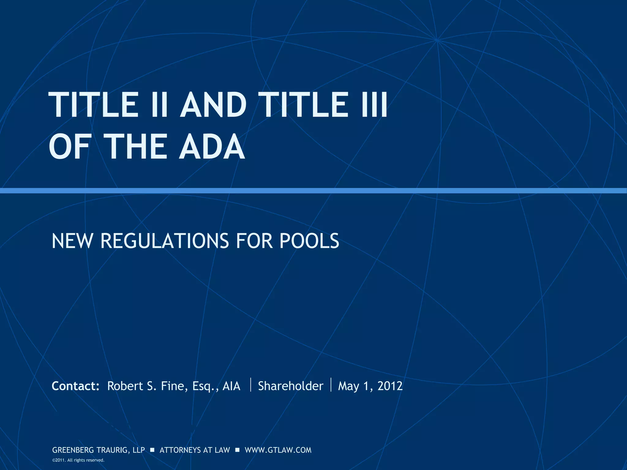 "Title II & Title III of the ADA" by Robert Finer- Adapted Aquatics ...