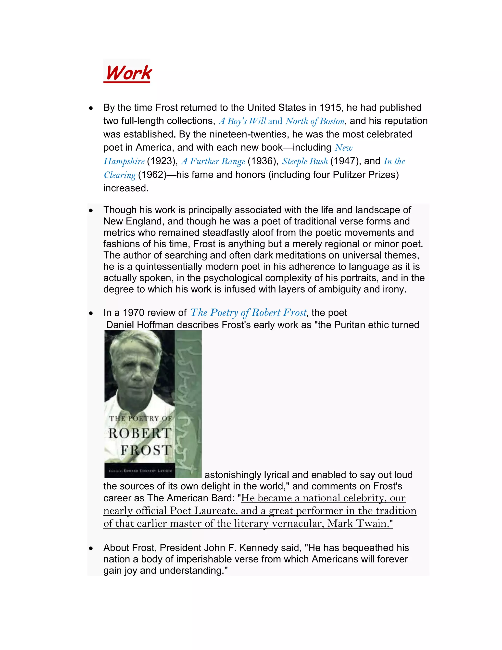 Robert frost | DOCX | Poetry | Books and Literature