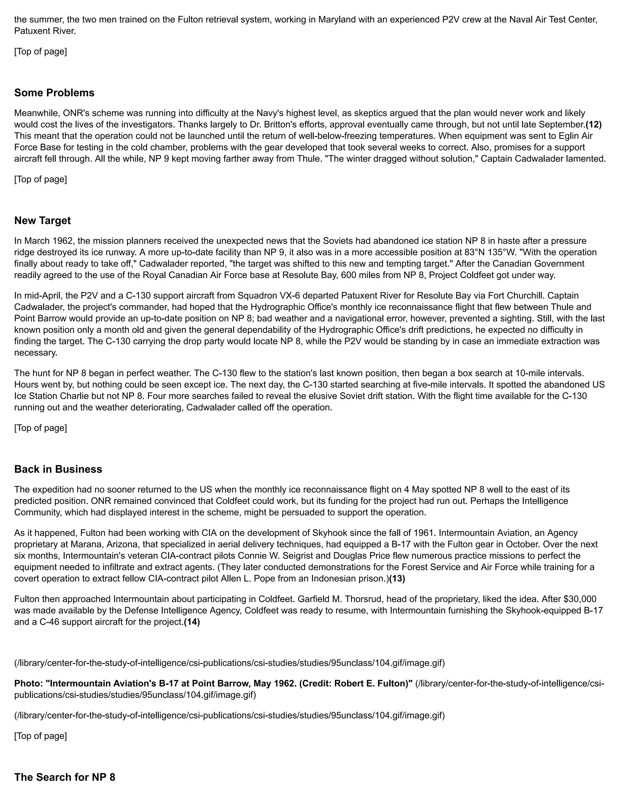 Robert fulton's skyhook and operation coldfeet — central intelligence ...