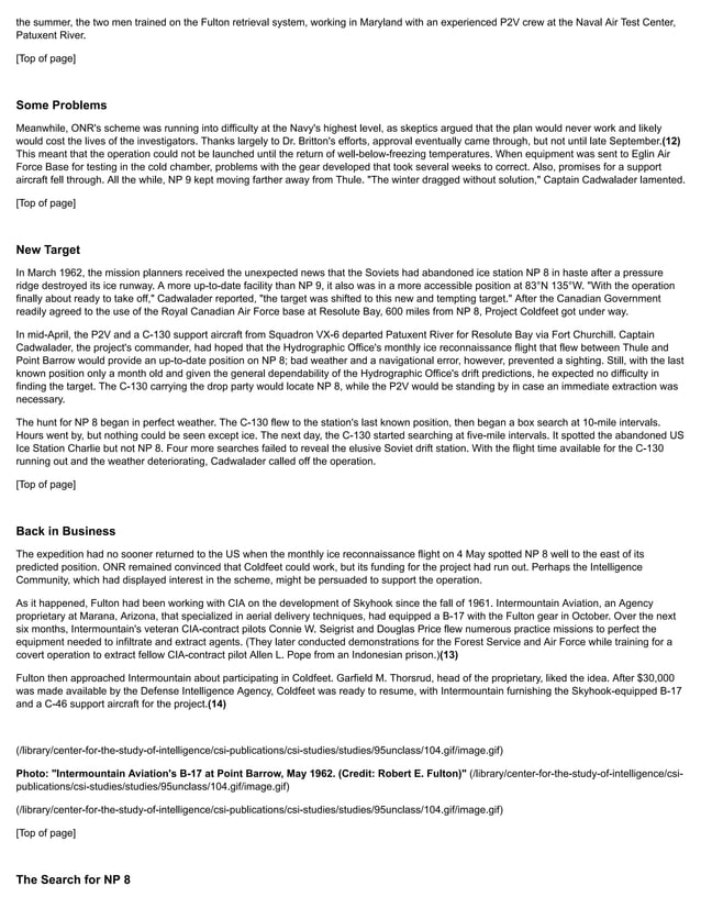 Robert fulton's skyhook and operation coldfeet — central intelligence ...