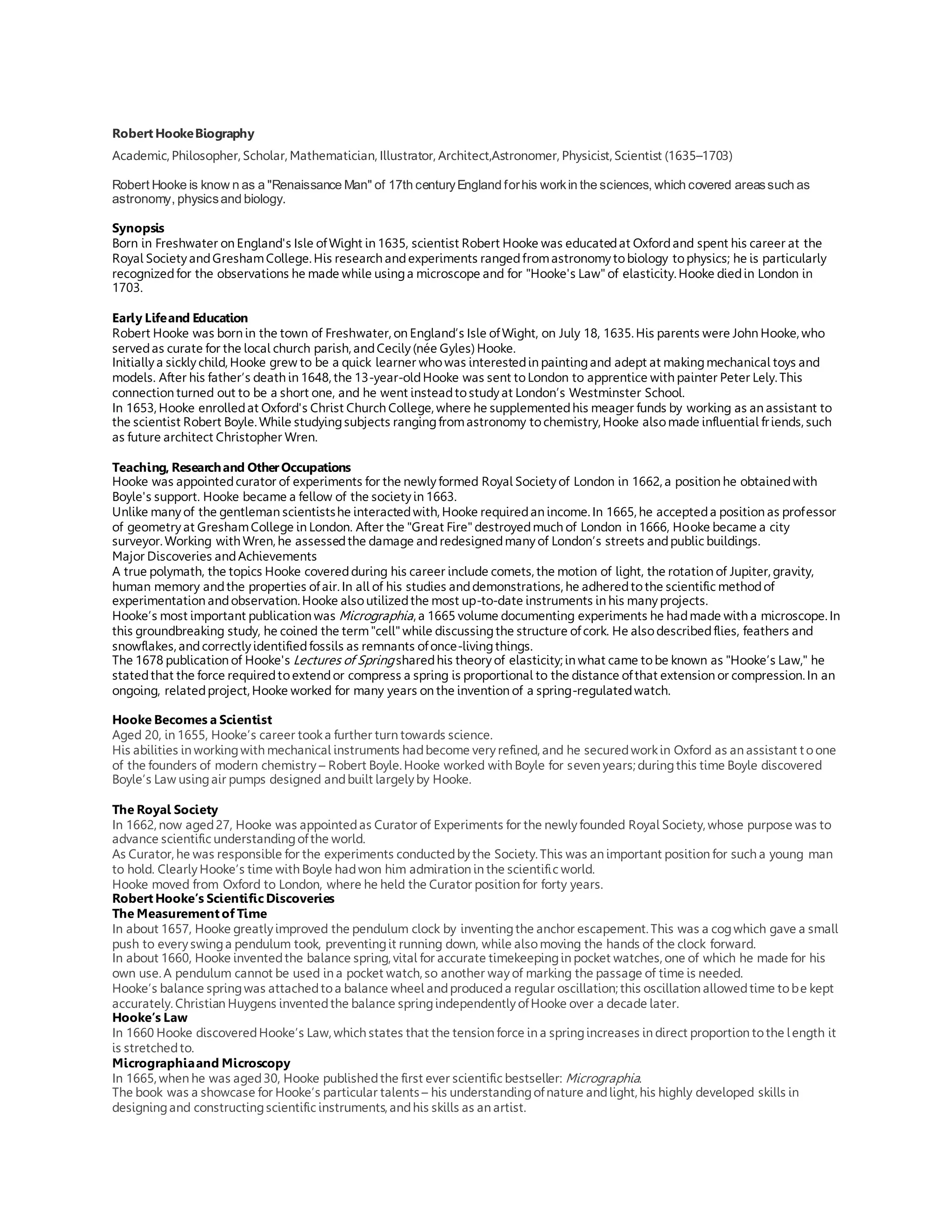 Robert hooke | DOCX