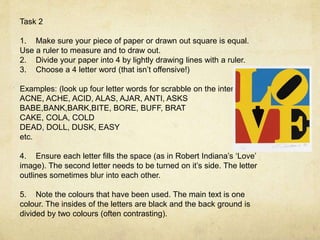 Robert Indiana-Four Letter Word-Secondary Education Resource | PPT