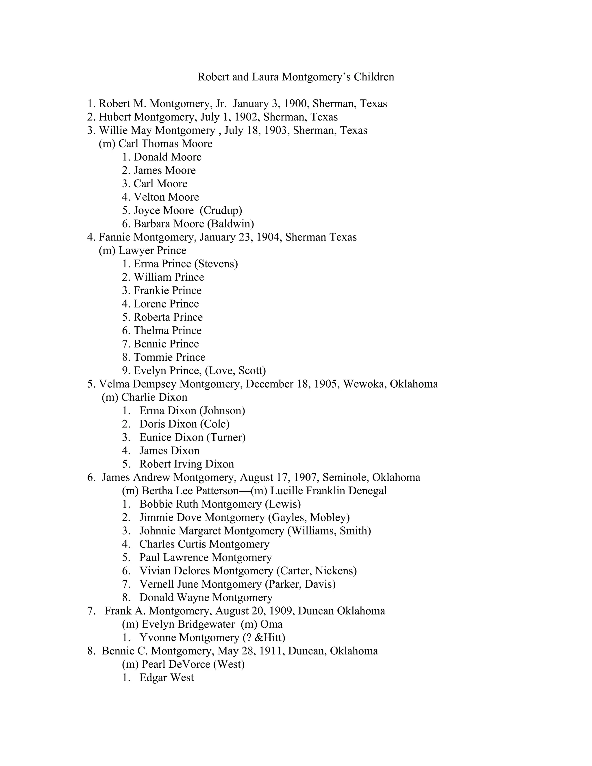 Robert & Laura Montgomery's Children | DOC