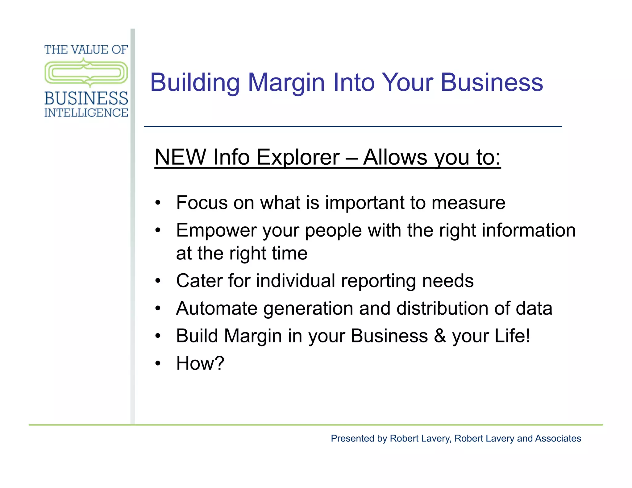 Robert Lavery - Building Margin Into Your Business & life | PPT