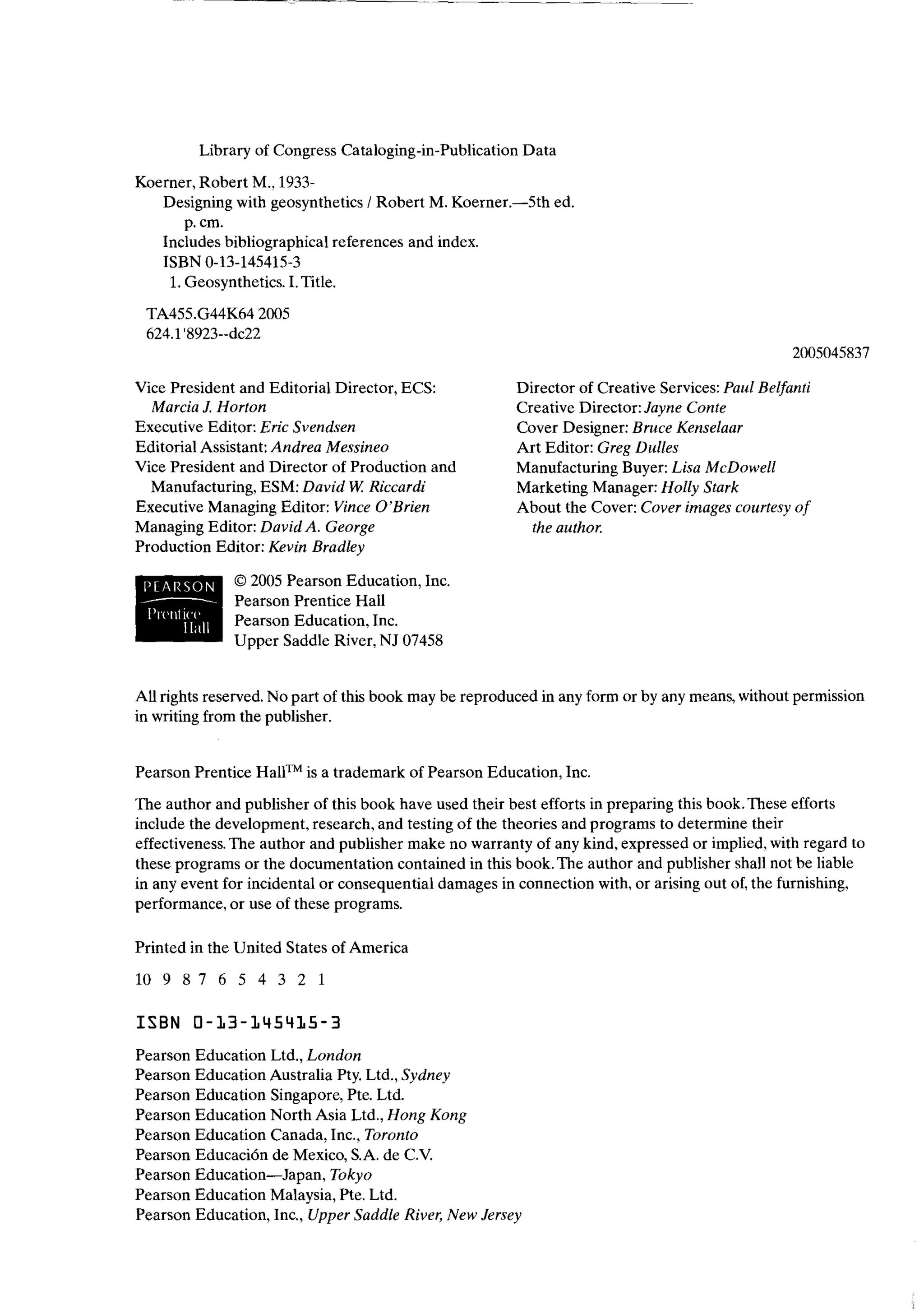 Designing with Geosynthetics by Koerner 5th edition 2005 | PDF