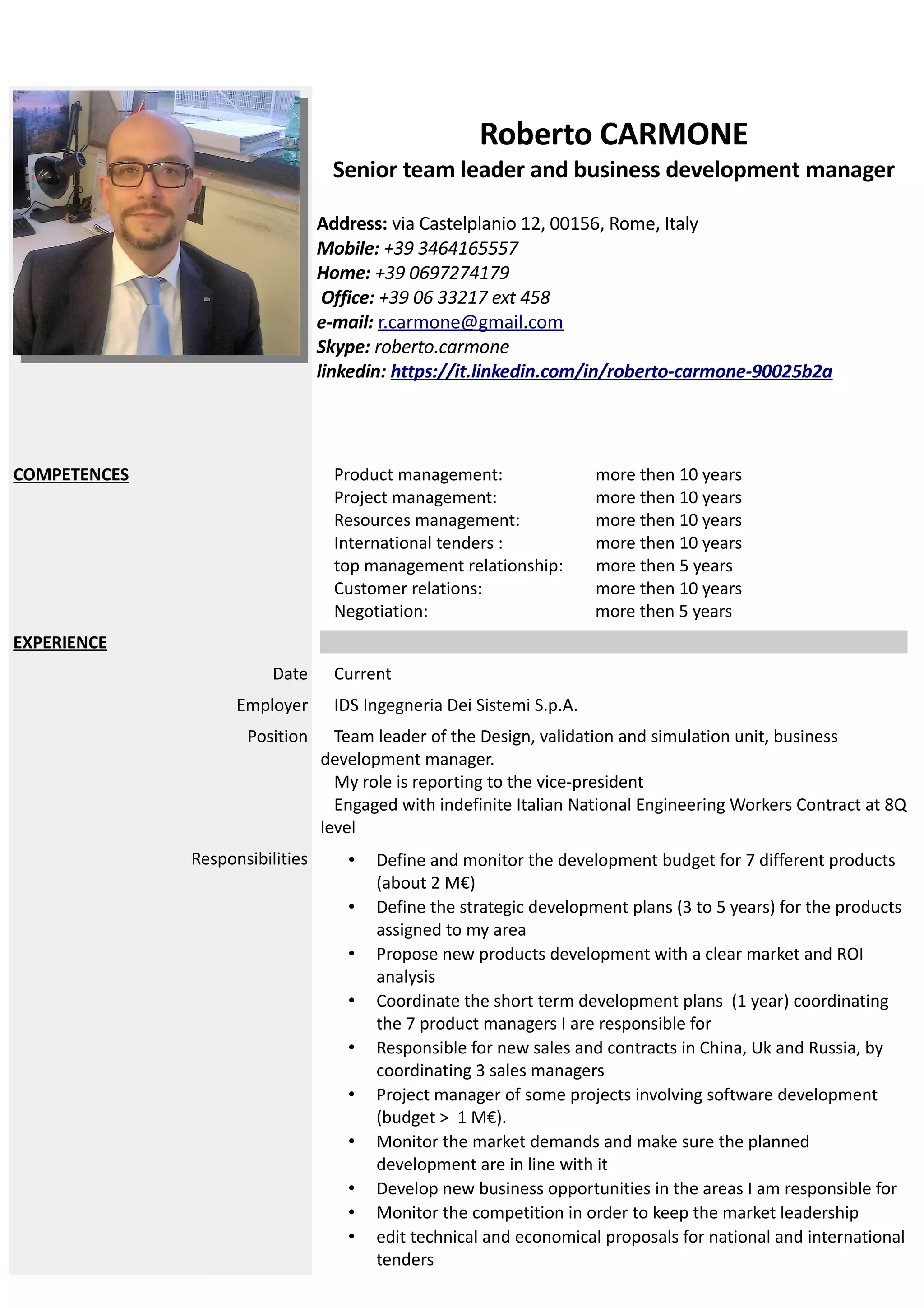 Roberto carmone english cv | PDF