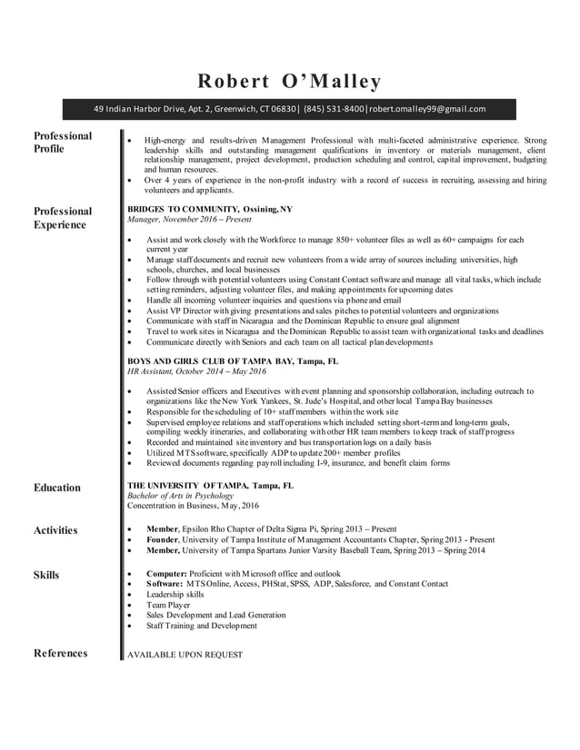 Robert O'Malley Resume | DOCX | Non-Profit Organizations | Industries
