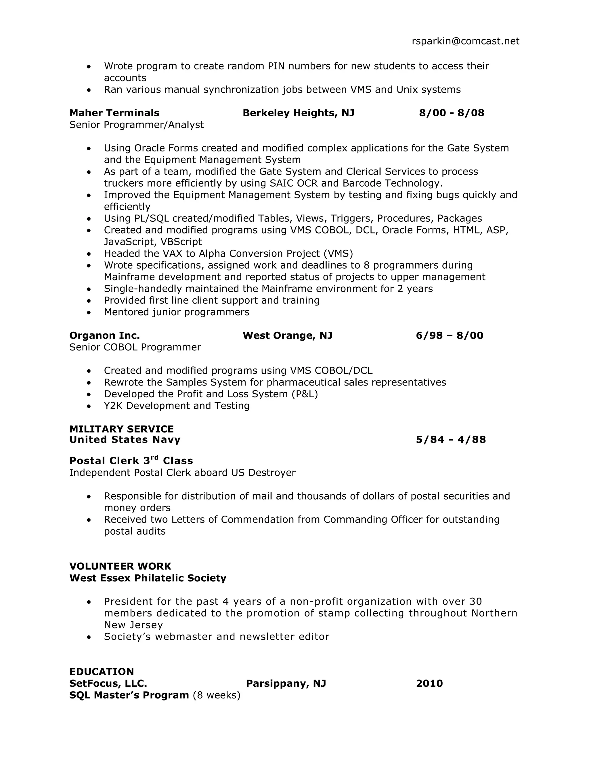 Robert Parkin Resume | DOCX | Databases | Computer Software and Applications