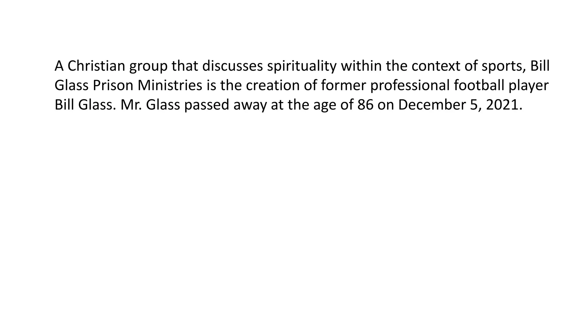 A Short Memorial of Bill Glass from Bill Glass Prison Ministries | PPTX
