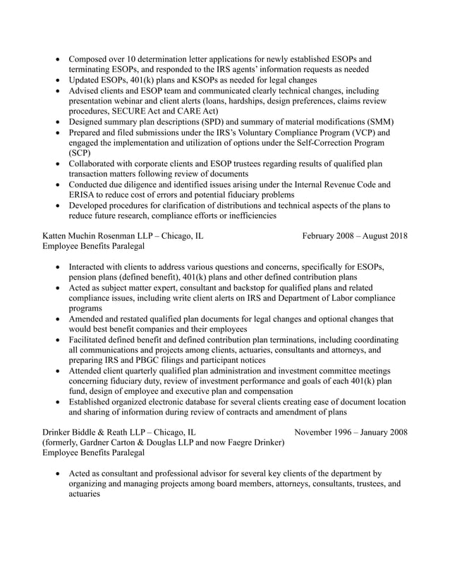 Roberts, Carrie - July 26, 2020 Resume - Retirement Plan and ESOP Consultant | PDF