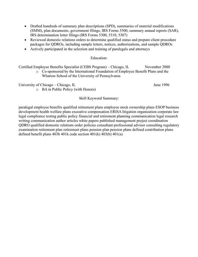 Roberts, Carrie - July 26, 2020 Resume - Retirement Plan and ESOP Consultant | PDF