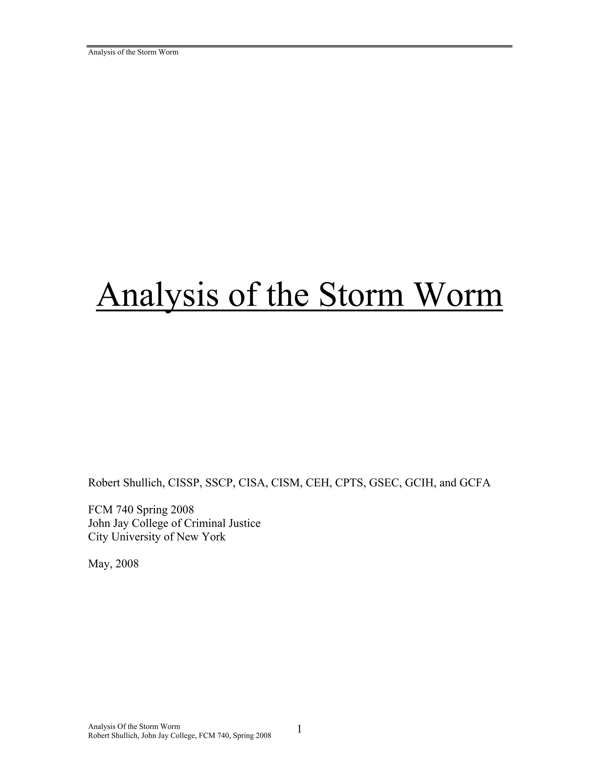 Analysis of the Storm Worm | PDF