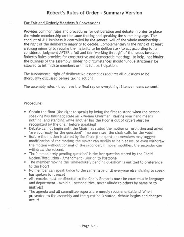Robert's rules of order summary version | PDF