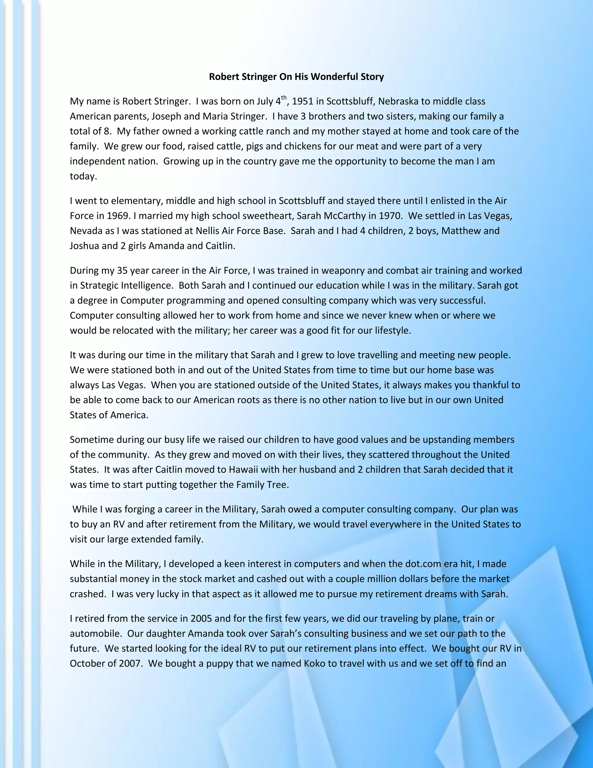 Robert stringer on his wonderful story | PDF | Cancer | Diseases and ...