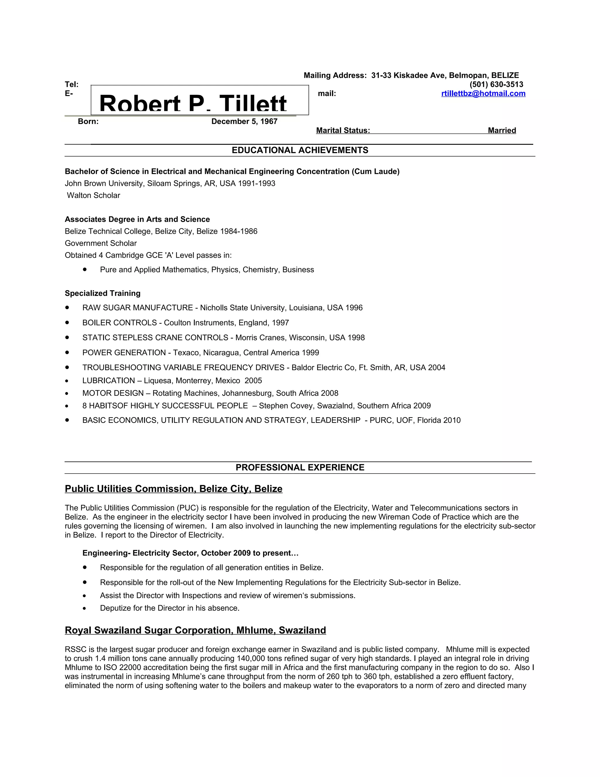 Robert tillett resume feb 2011 | DOC